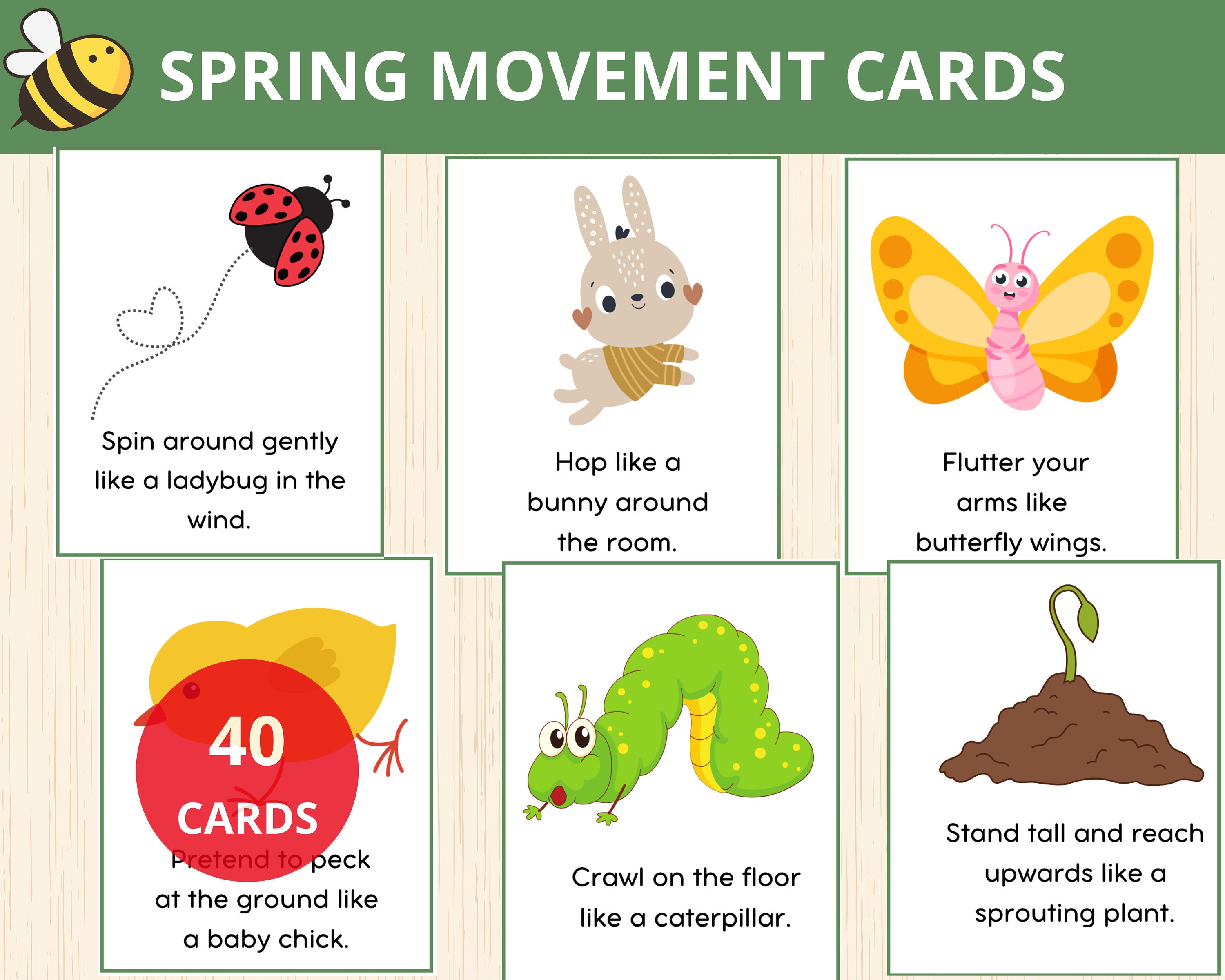 Spring Movement Cards, Kids Action Flashcards, Action Cards,montessori ...