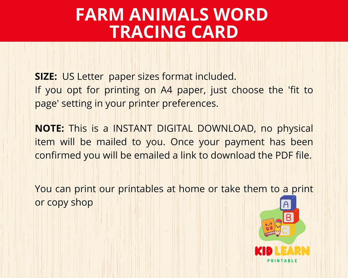 Farm Animals Word Tracing Cards,farm Words Tracing,farm Montessori,farm ...