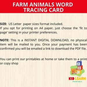 Farm Animals Word Tracing Cards,farm Words Tracing,farm Montessori,farm ...