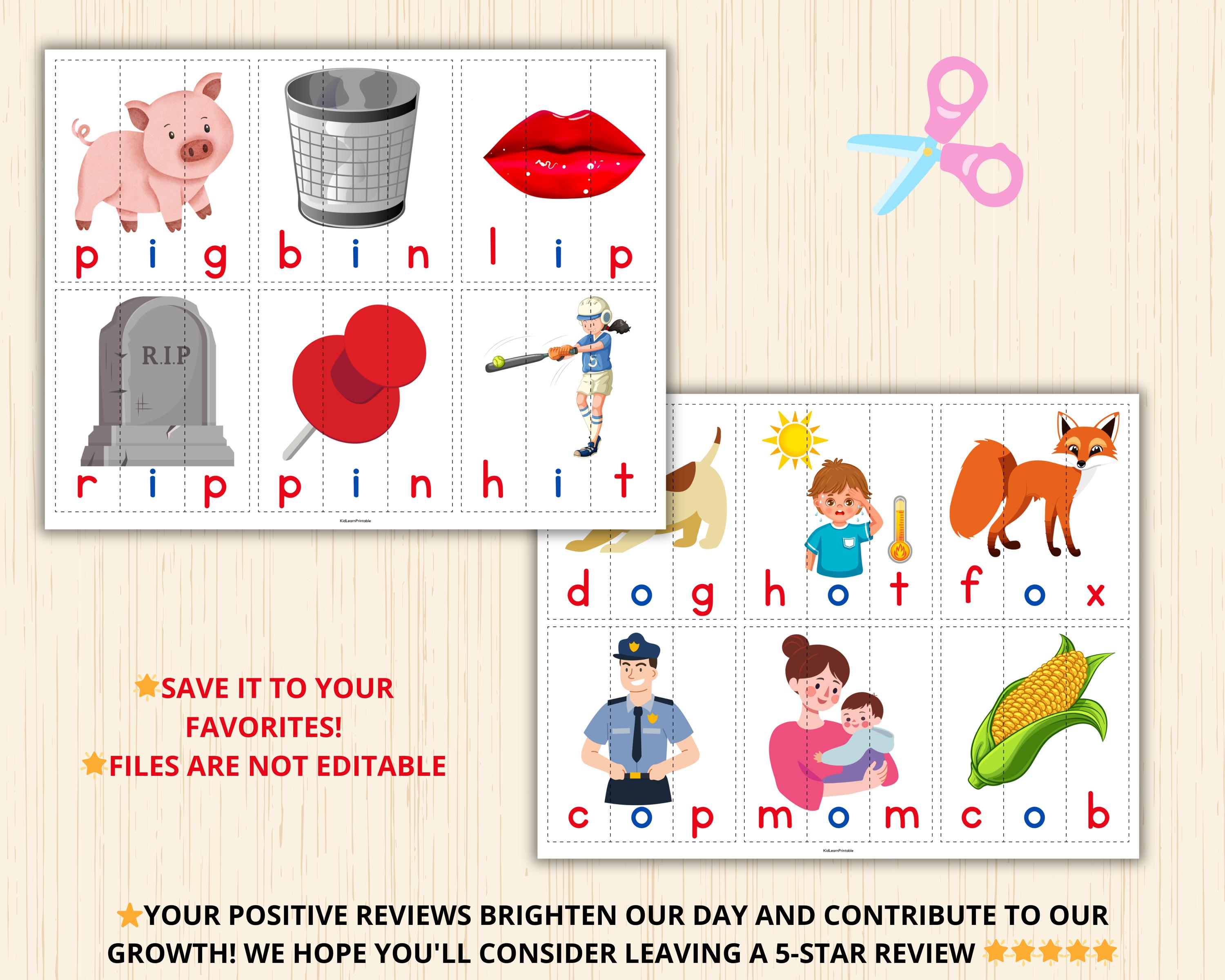 CVC Picture Word Puzzles,cvc Montessori Cards,cvc Word Puzzles,word ...