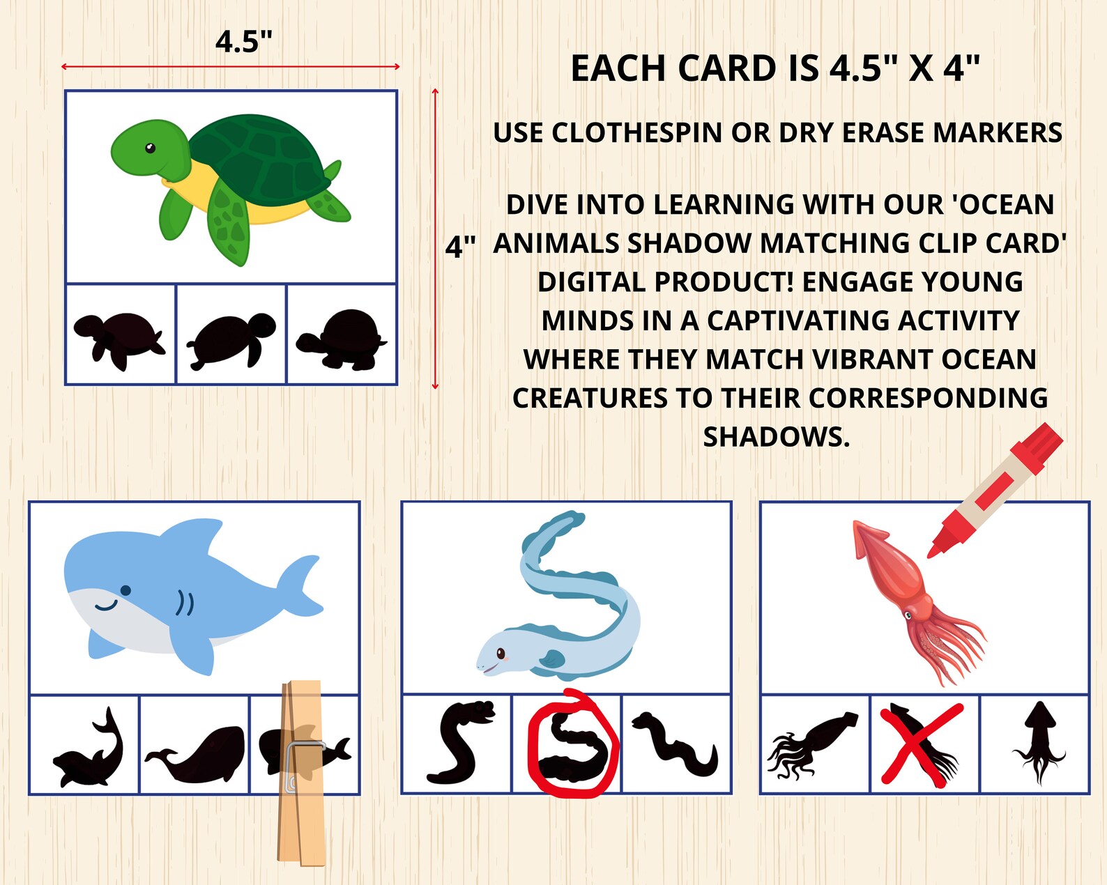 Ocean Animals Shadow Clip Cards,silhouette Matching,summer Matching ...