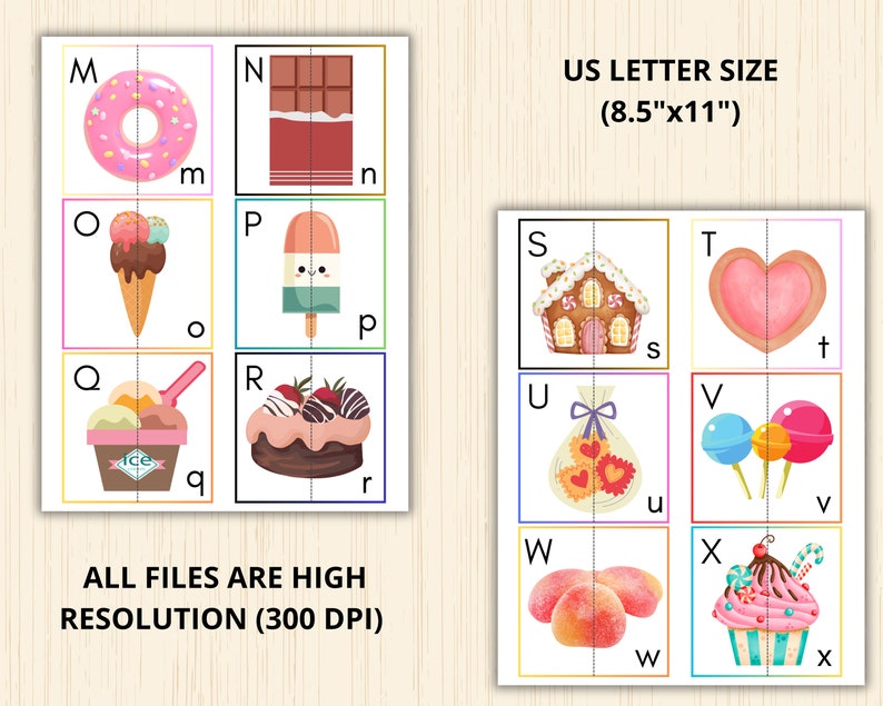 Candy Alphabet Matching Cards, Alphabet Puzzles,toddler Matching Game ...
