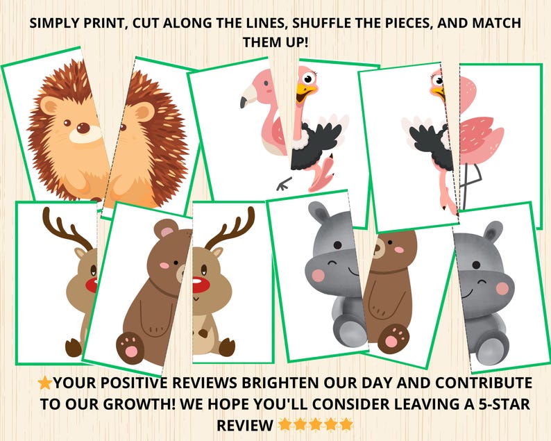 Animals Matching Game,safari Animals Matching Activity,animals Puzzle ...