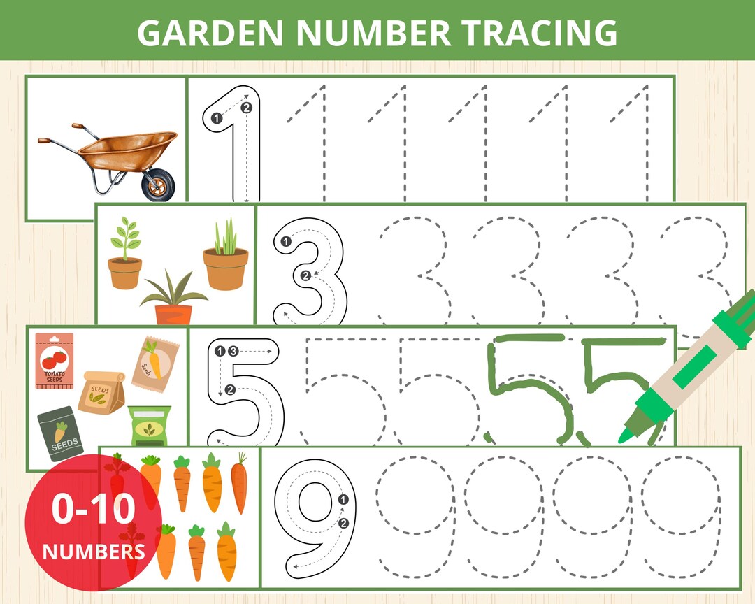 Garden Number Tracing,gardening Number Worksheet,spring Numbers Writing ...