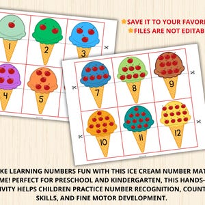 Ice Cream Numbers Matching,sort and Match Game,number Matching Ice ...
