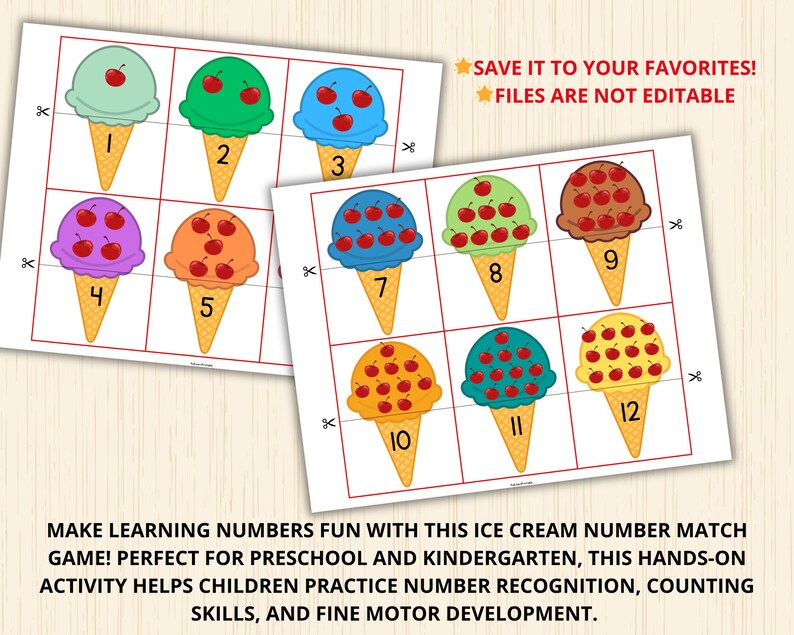 Ice Cream Numbers Matching,sort and Match Game,number Matching Ice ...
