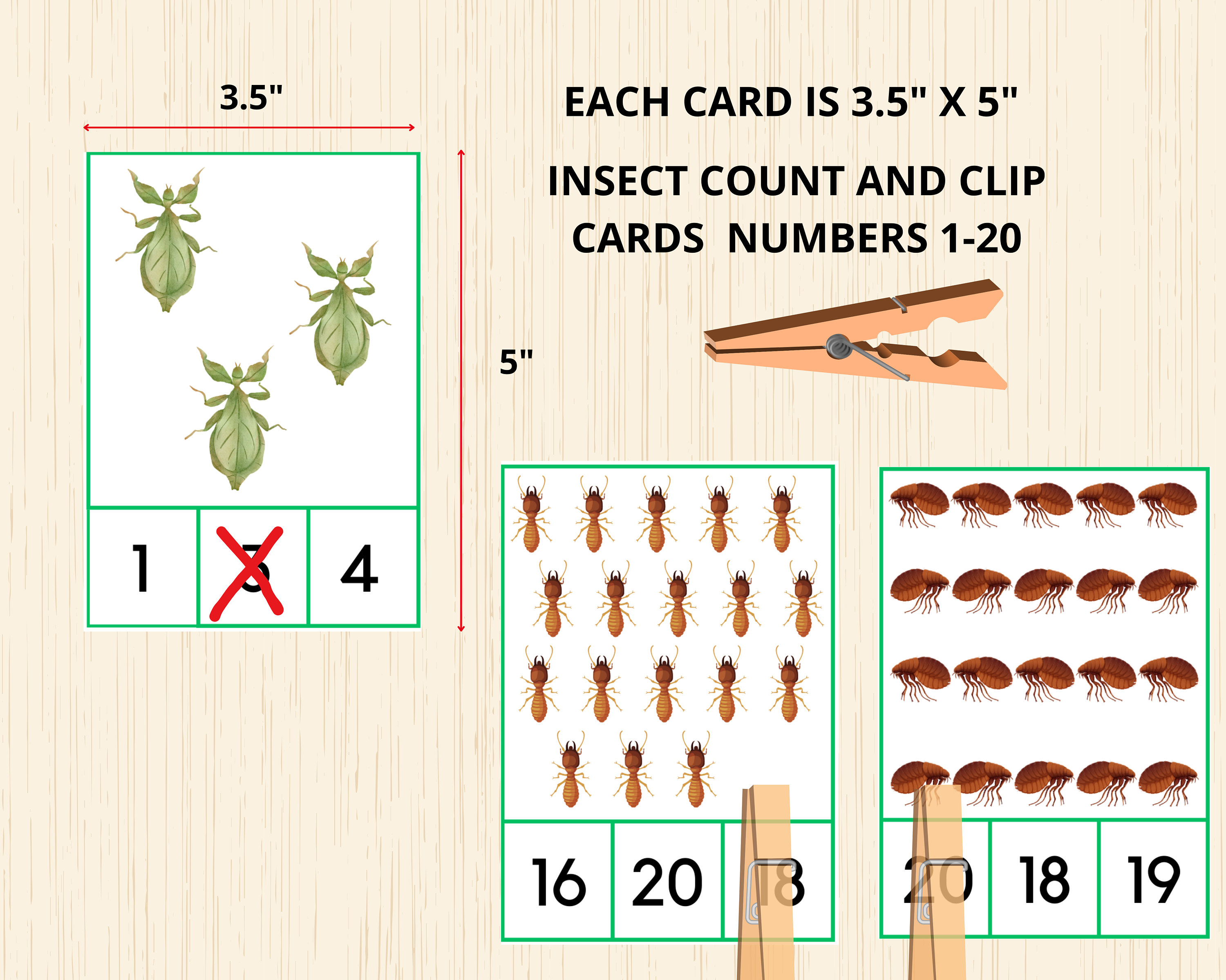 Insect Count and Clip Cards,numbers 1-20,insect Montessori,counting ...