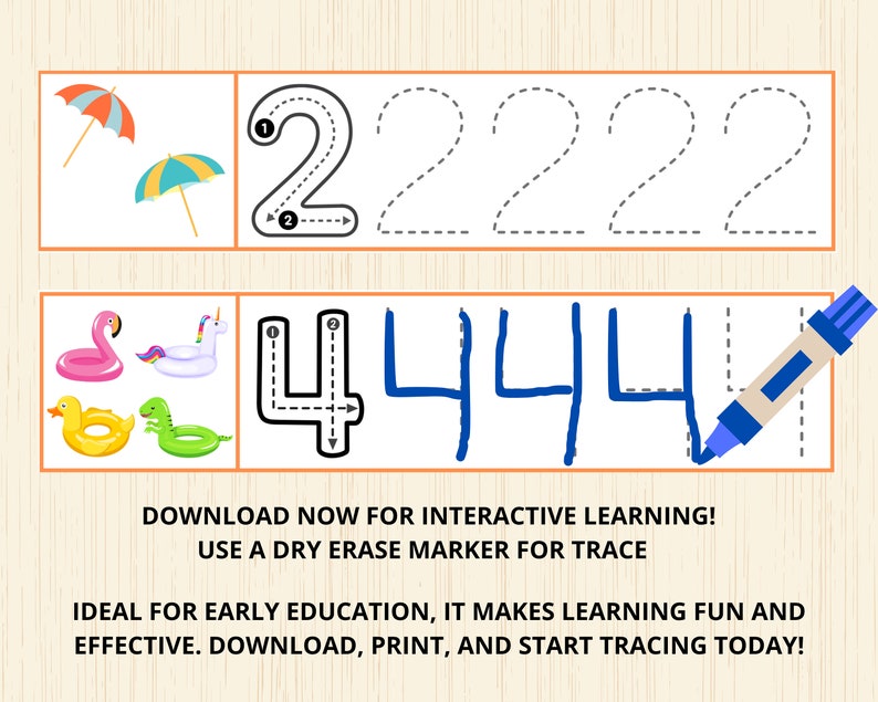 Summer Number Tracing,handwriting Practice,writing Skills,tracing ...