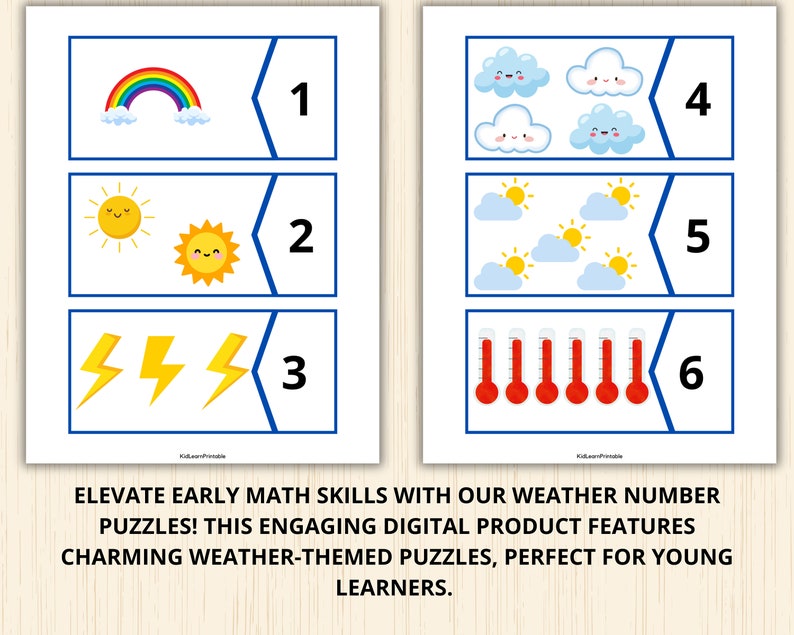Weather Number Matching,printable Puzzle,counting Activity,preschool ...