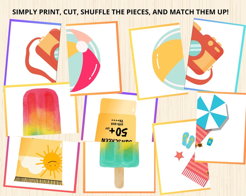 Summer Matching Game,summer Activity,summer Montessori,preschool ...