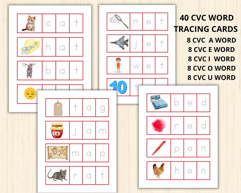 CVC Word Matching Cards, Montessori Moveable Alphabet,phonic Alphabet ...