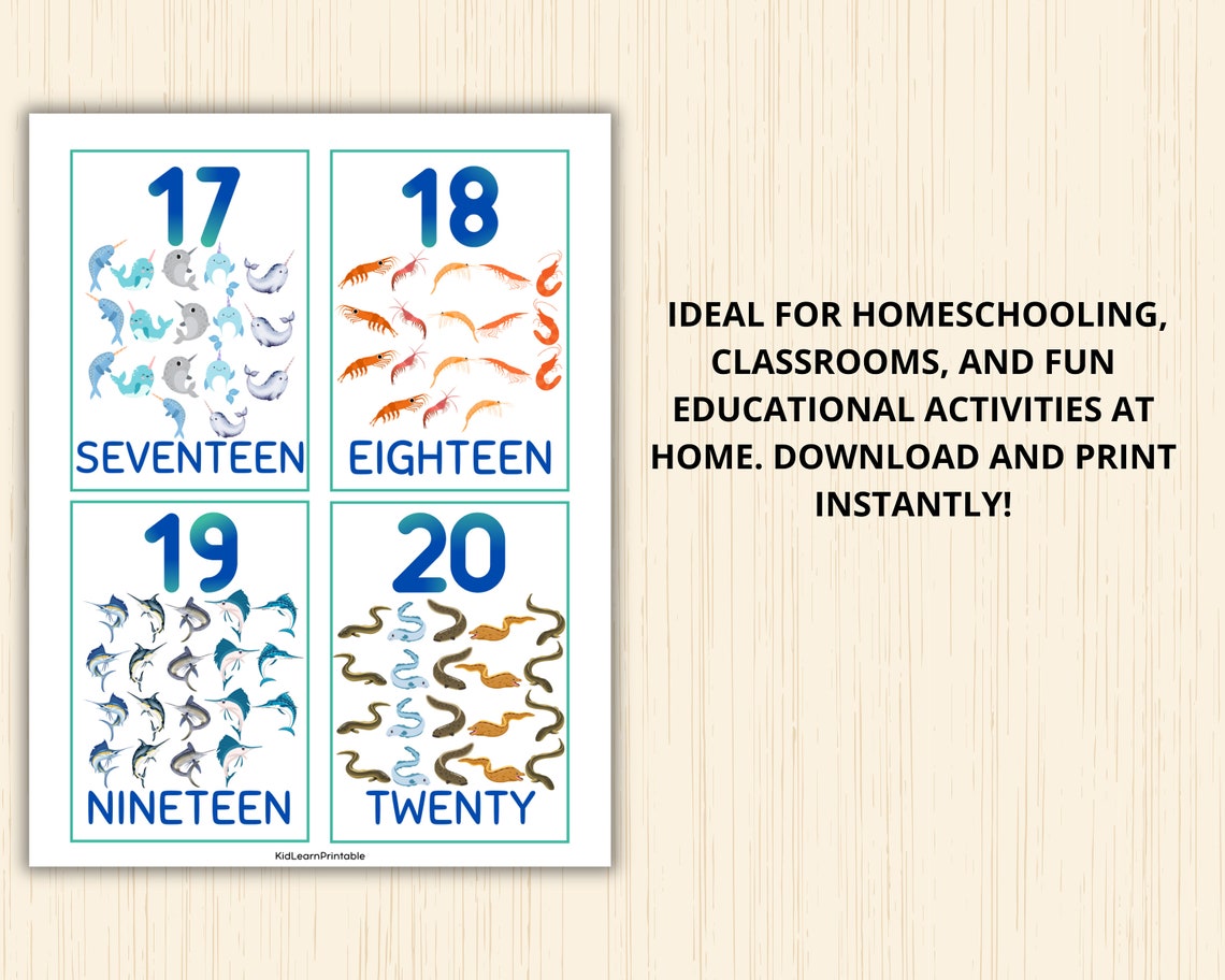 Ocean Number 1-10 Flashcards,sea Animals Number Cards,sea Animals ...