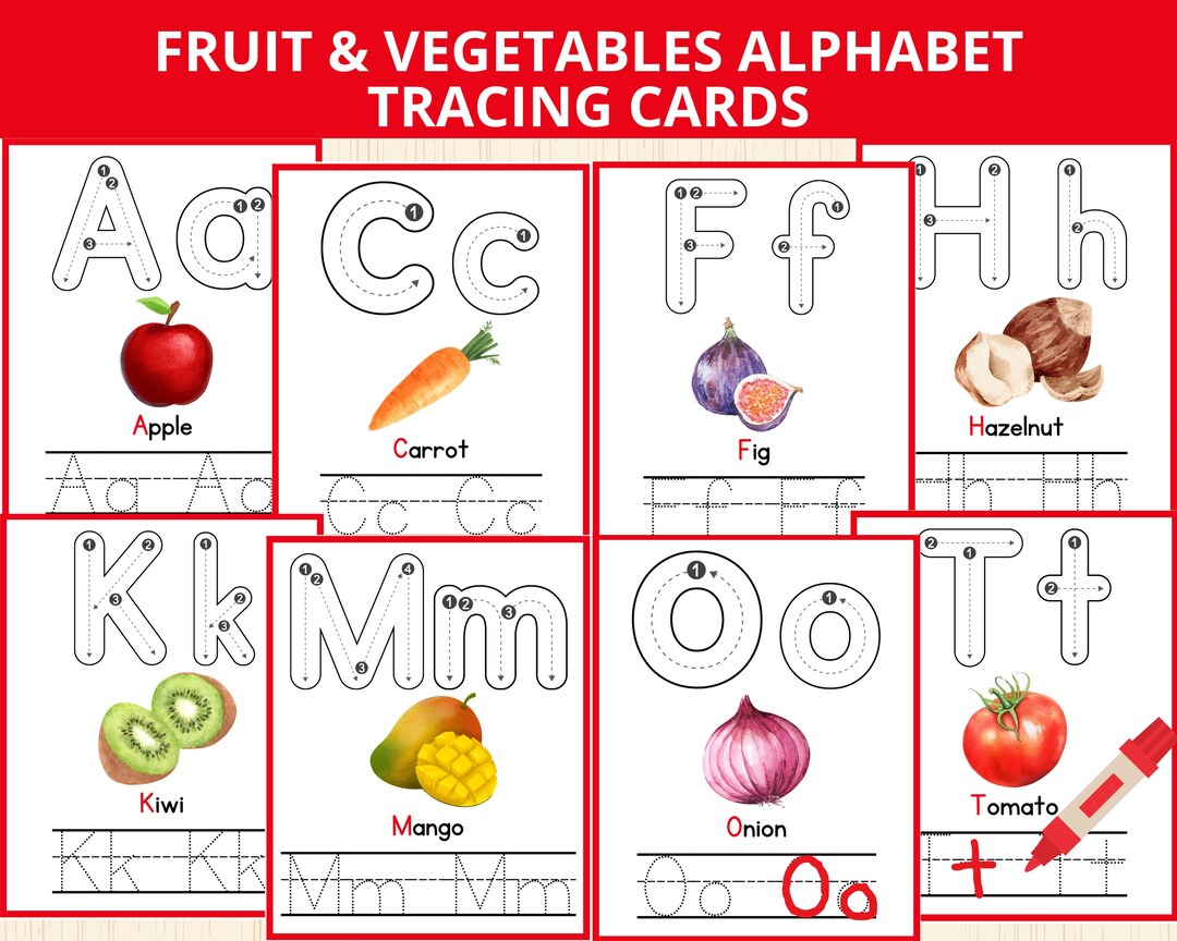 Fruit Alphabet Tracing Cards,alphabet Tracing Worksheets,fruits and ...