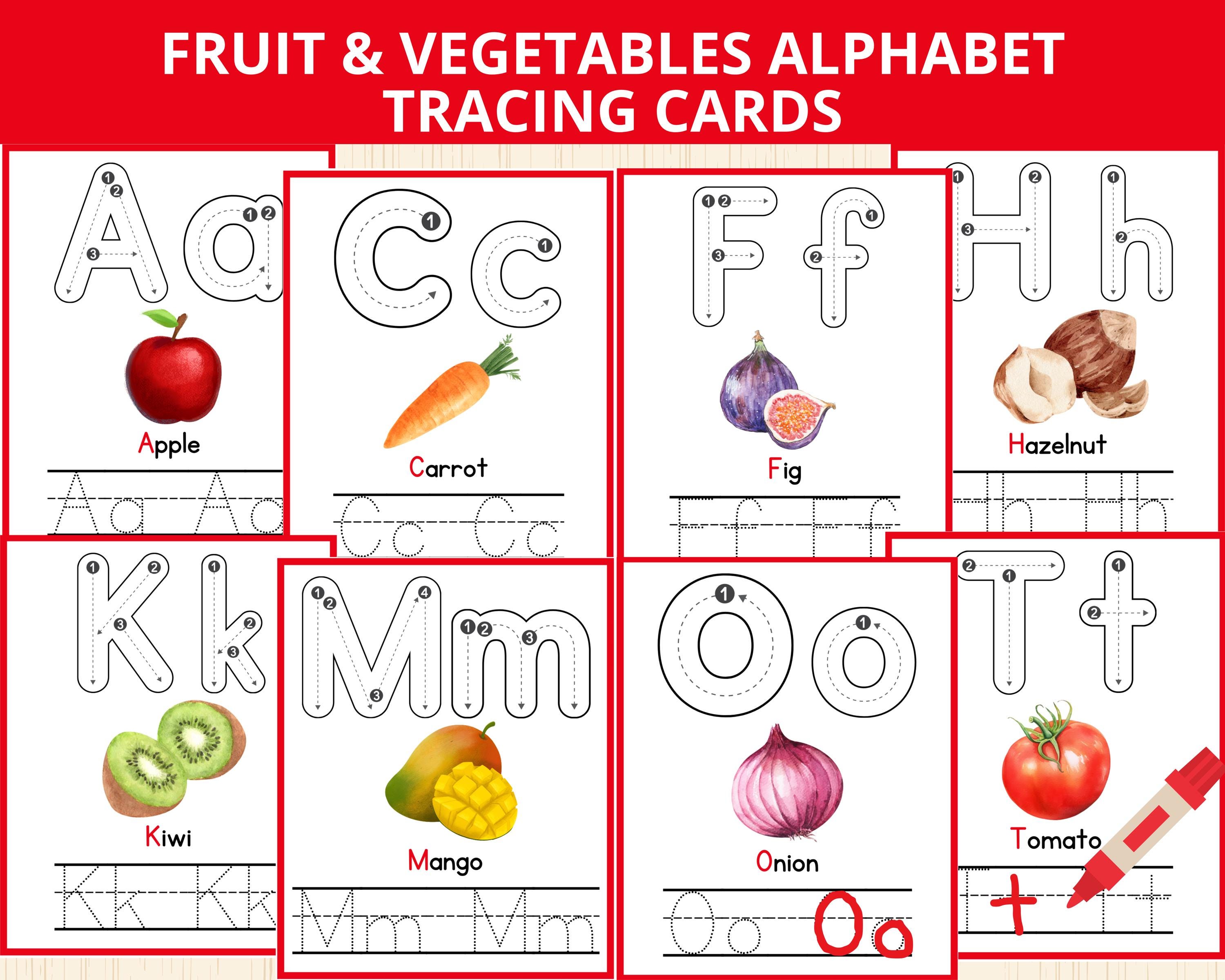 Fruit Alphabet Tracing Cards,alphabet Tracing Worksheets,fruits and ...