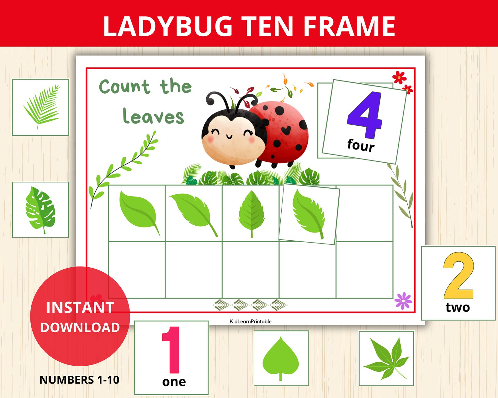 Ladybug Ten Frame,ladybug Printable Game,numbers 1-10,count and Match ...