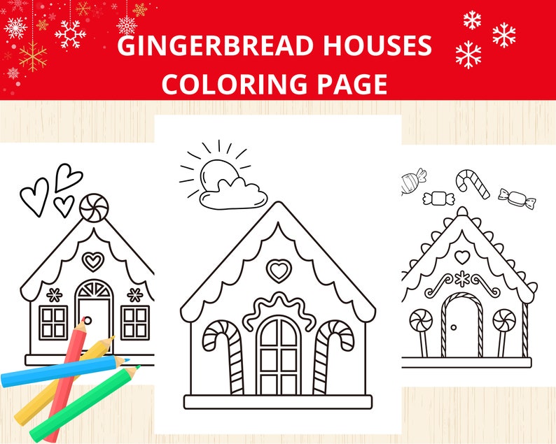 Gingerbread Houses Coloring Pages, Kids Christmas Coloring Sheets ...