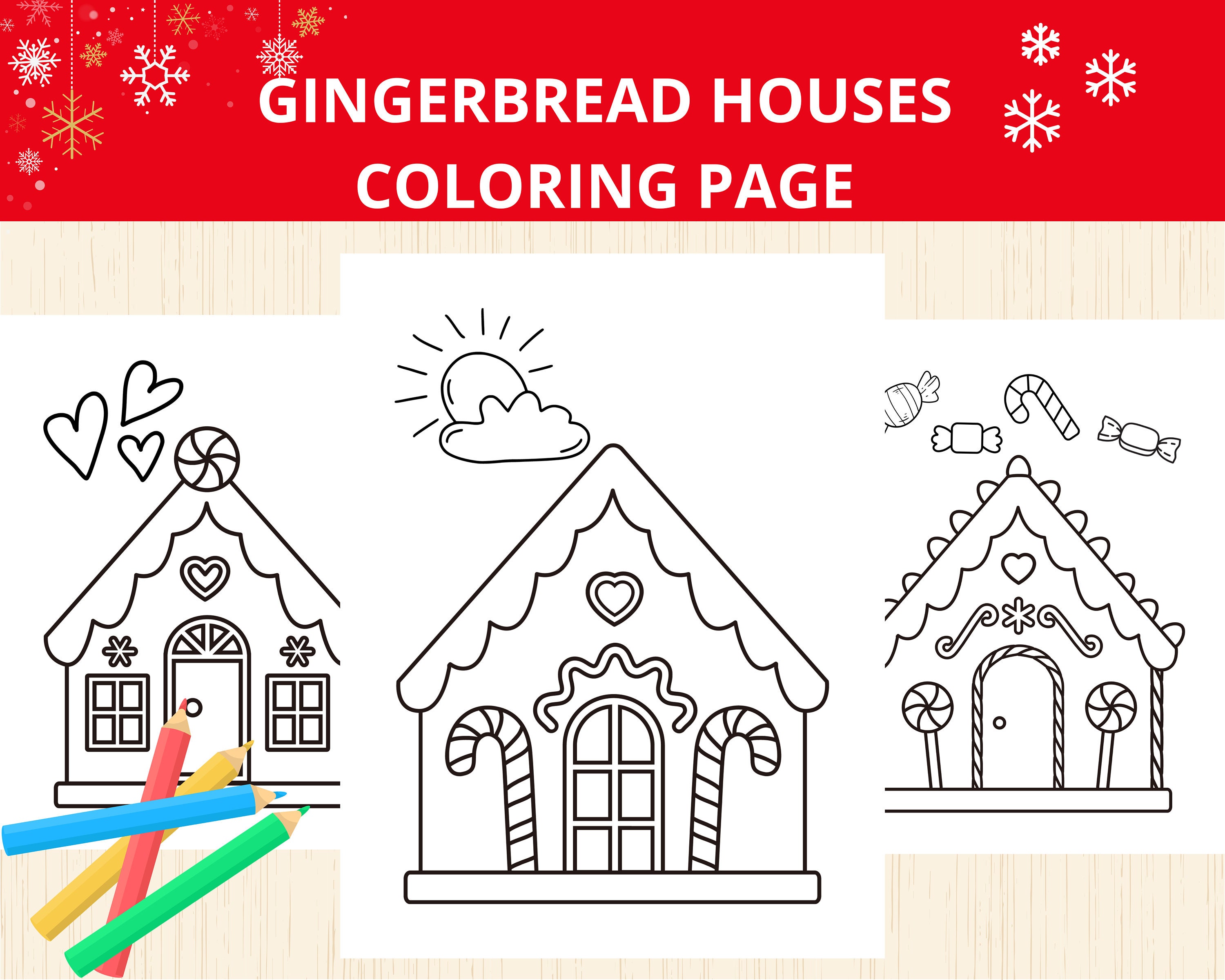 Gingerbread Houses Coloring Pages, Kids Christmas Coloring Sheets ...