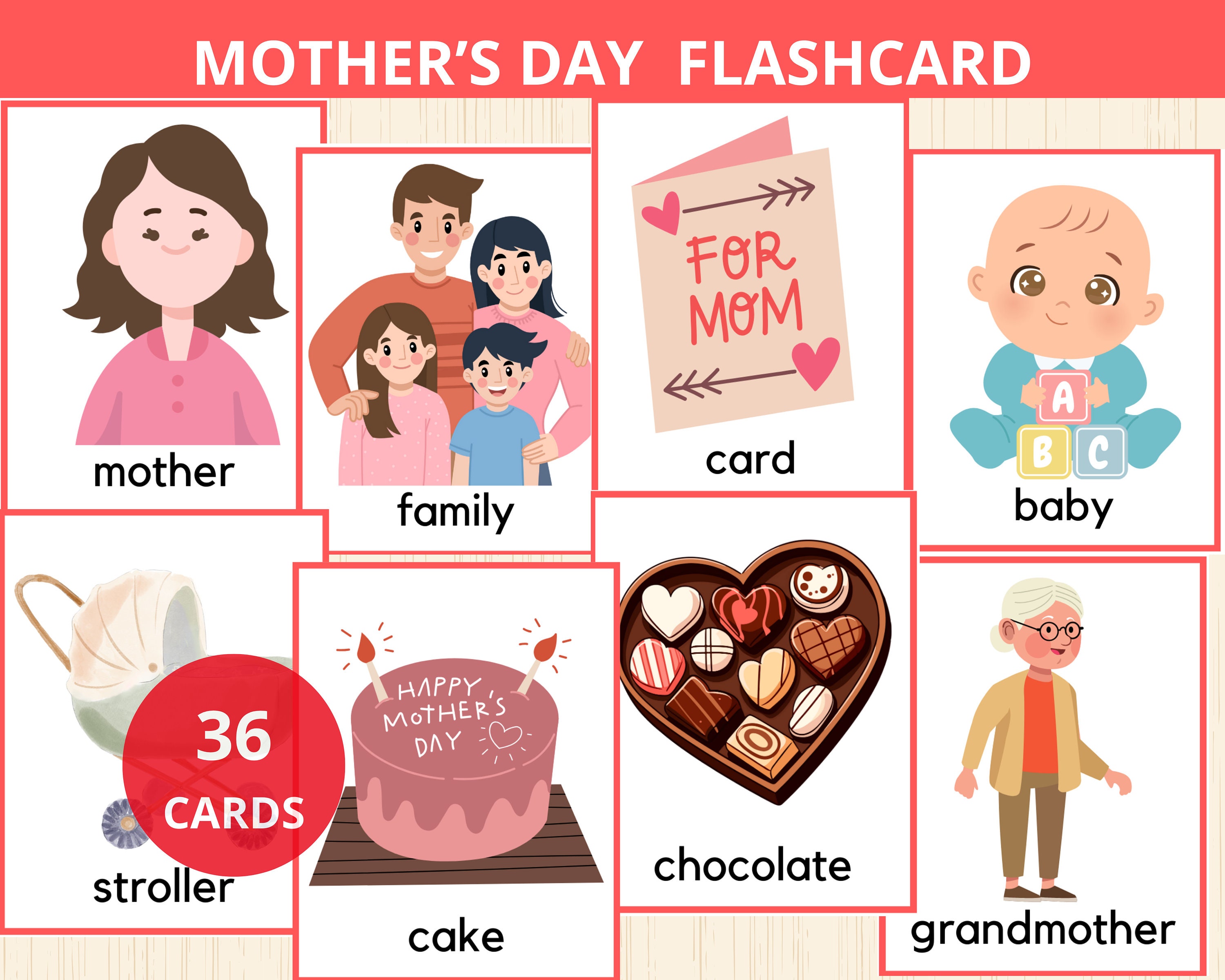 Mother's Day Cards,vocabulary Cards,mother's Day Flashcards, Preschool ...