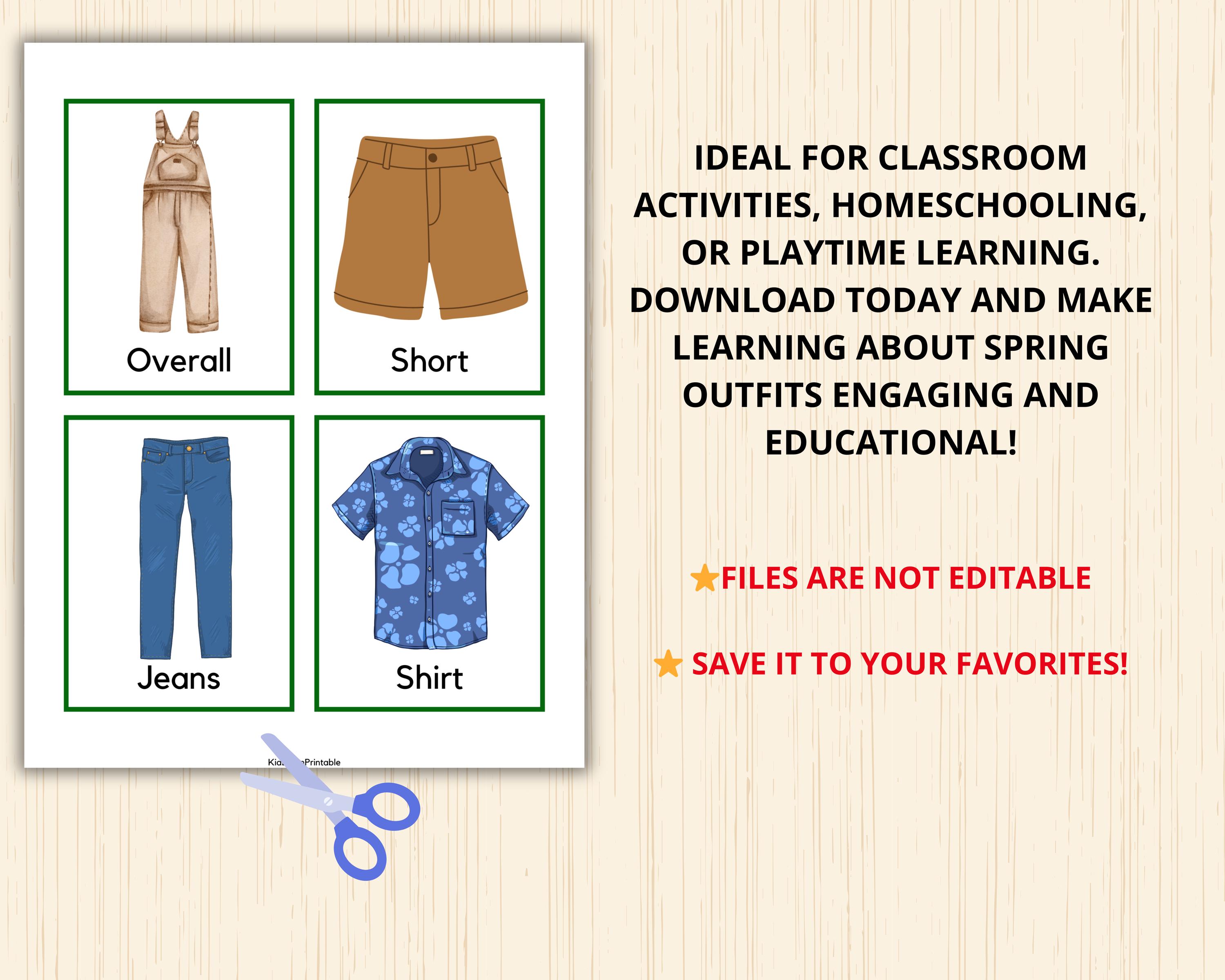 Spring Clothes Flashcards,montessori Clothes,clothing Vocabulary,spring ...