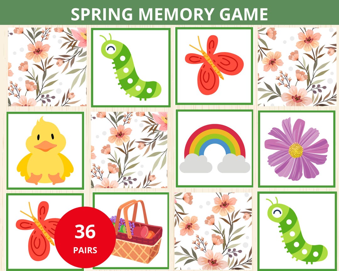 Spring Memory Game,spring Matching Activity,springtime Matching Game ...