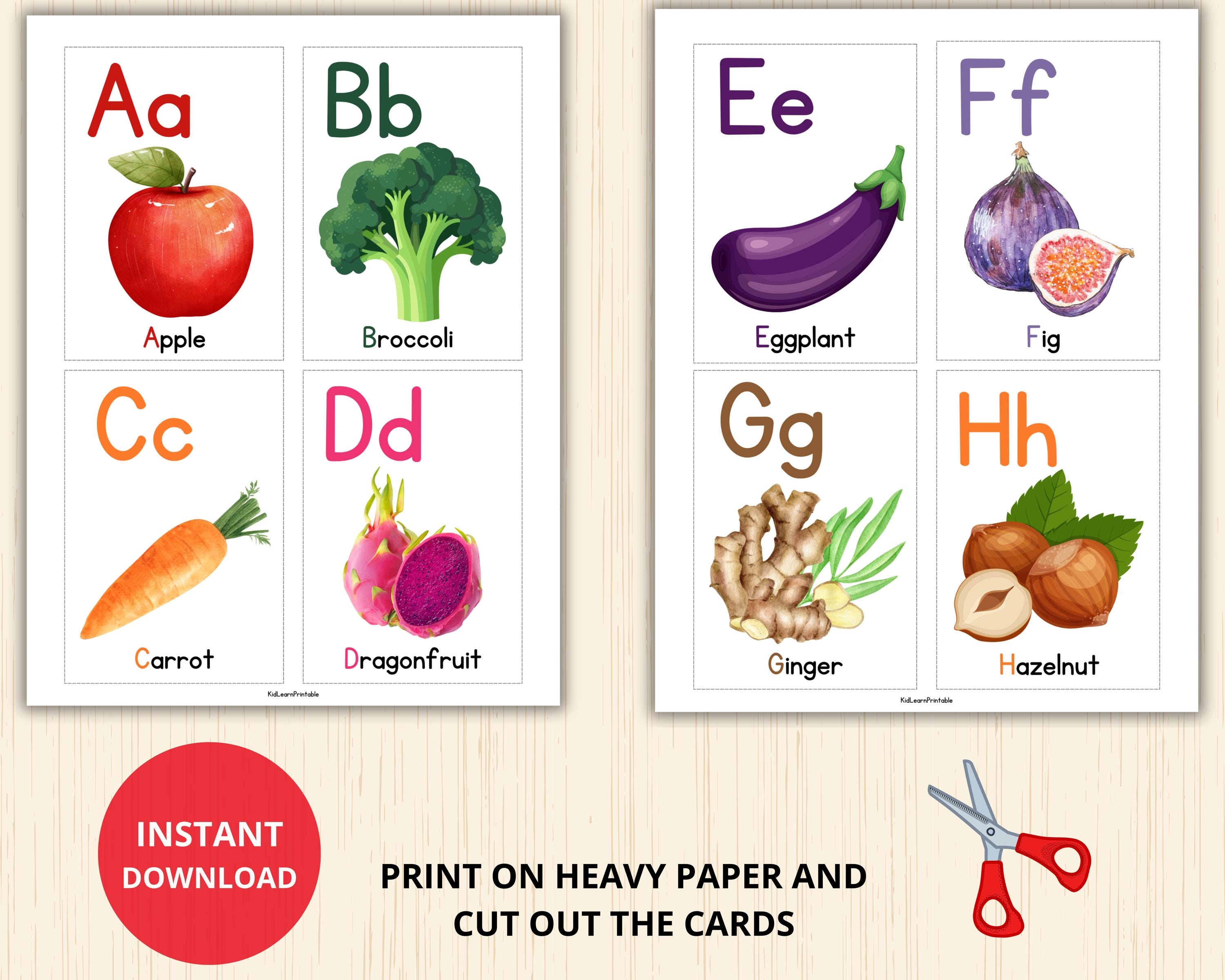 Fruit and Vegetables Alphabet Flashcards,fruit and Veggies Vocabulary ...