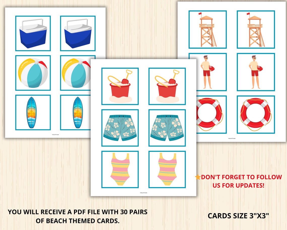 Beach Memory Game,summer Memory Card,beach Memory Match,beach Party ...