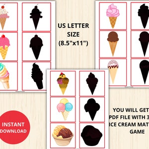Ice Cream Shadow Matching Game,summer Matching Card,ice Cream Unit ...