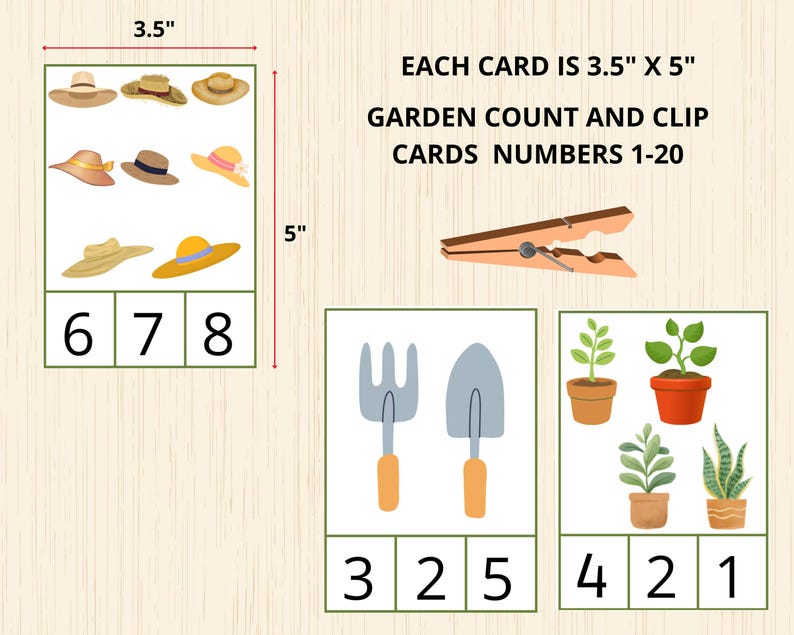 Garden Count and Clip Cards,garden Counting Clip,number 1-10,number ...
