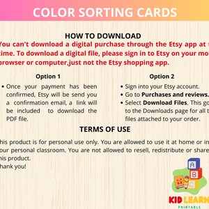 Color Sorting Activity,preschool Color Matching Game,montessori Color ...