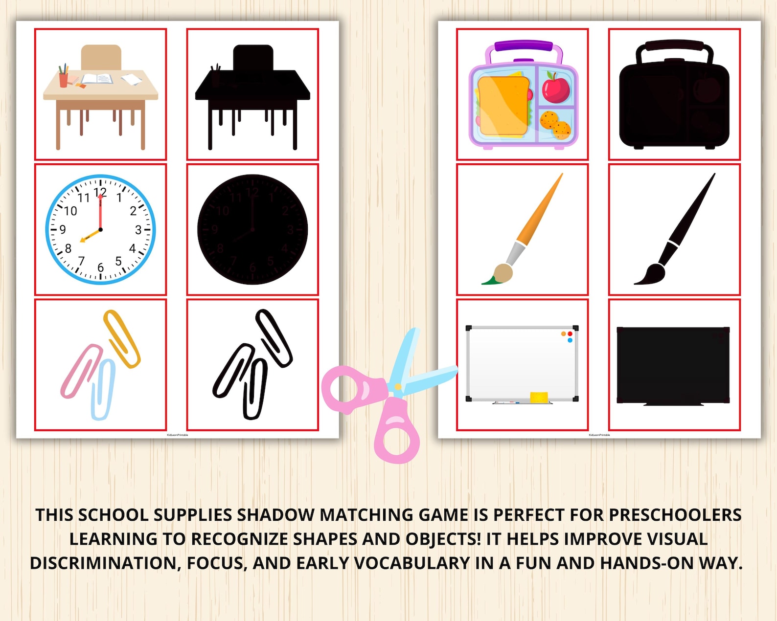 School Supplies Shadow Matching,back to School Game,school Supplies ...