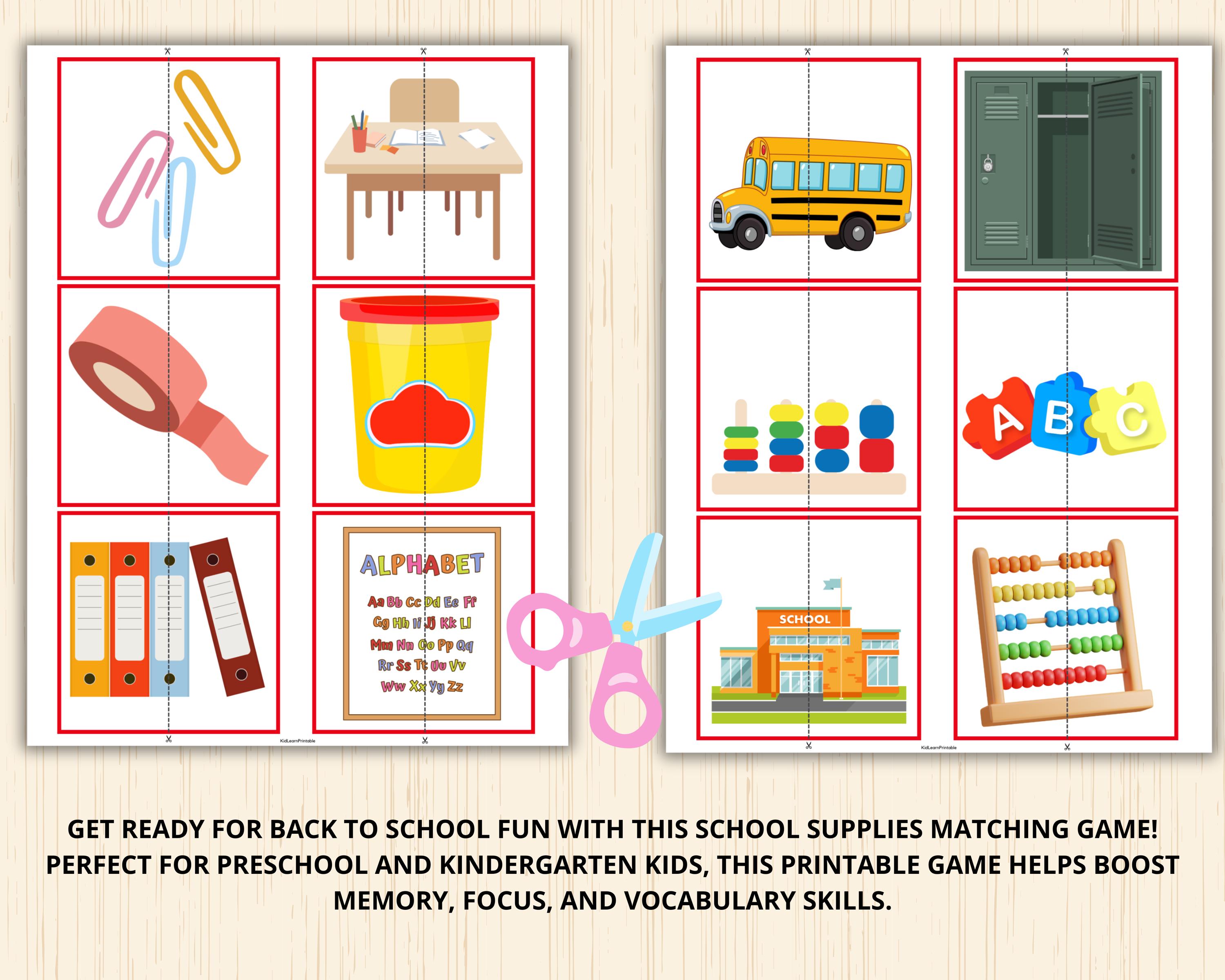 School Supplies Matching Game,back to School Game,school Items Matching ...