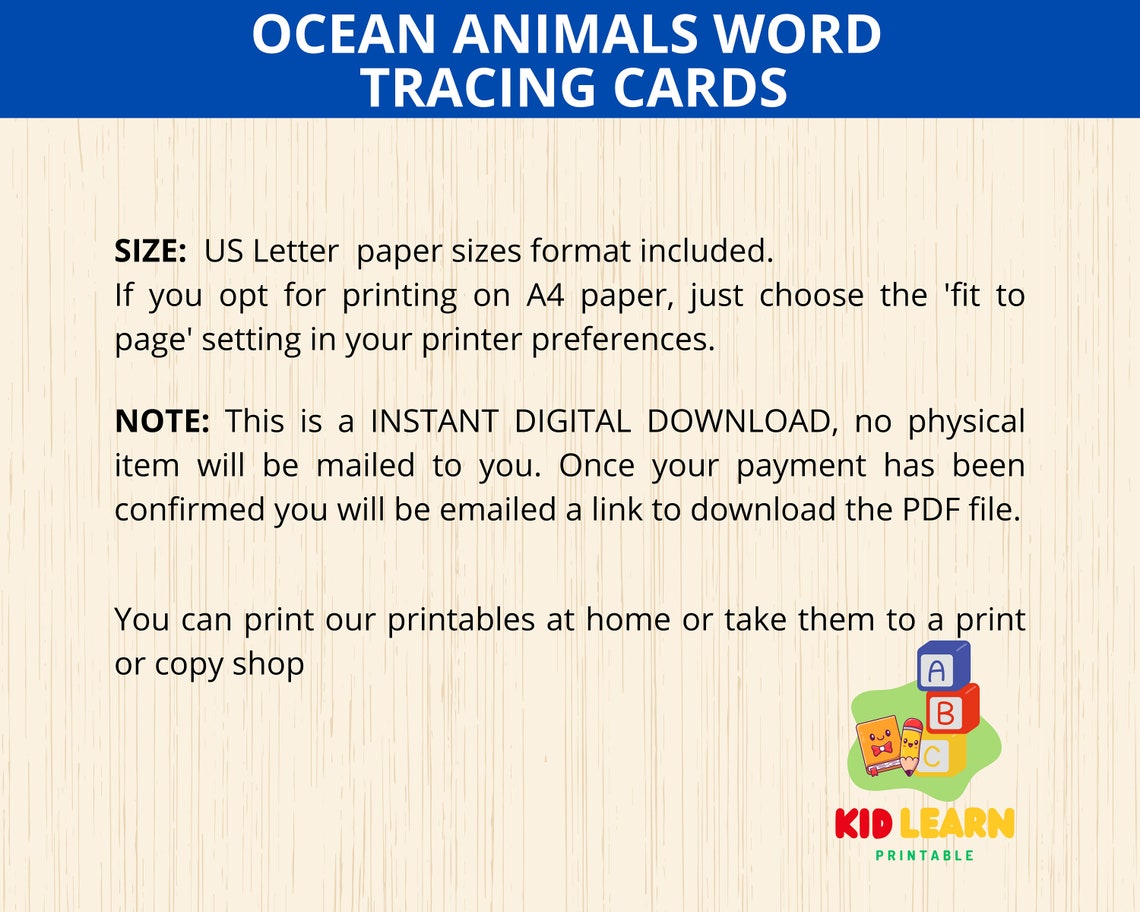 Ocean Animals Word Tracing,sea Animals Words Tracing,summer Montessori ...