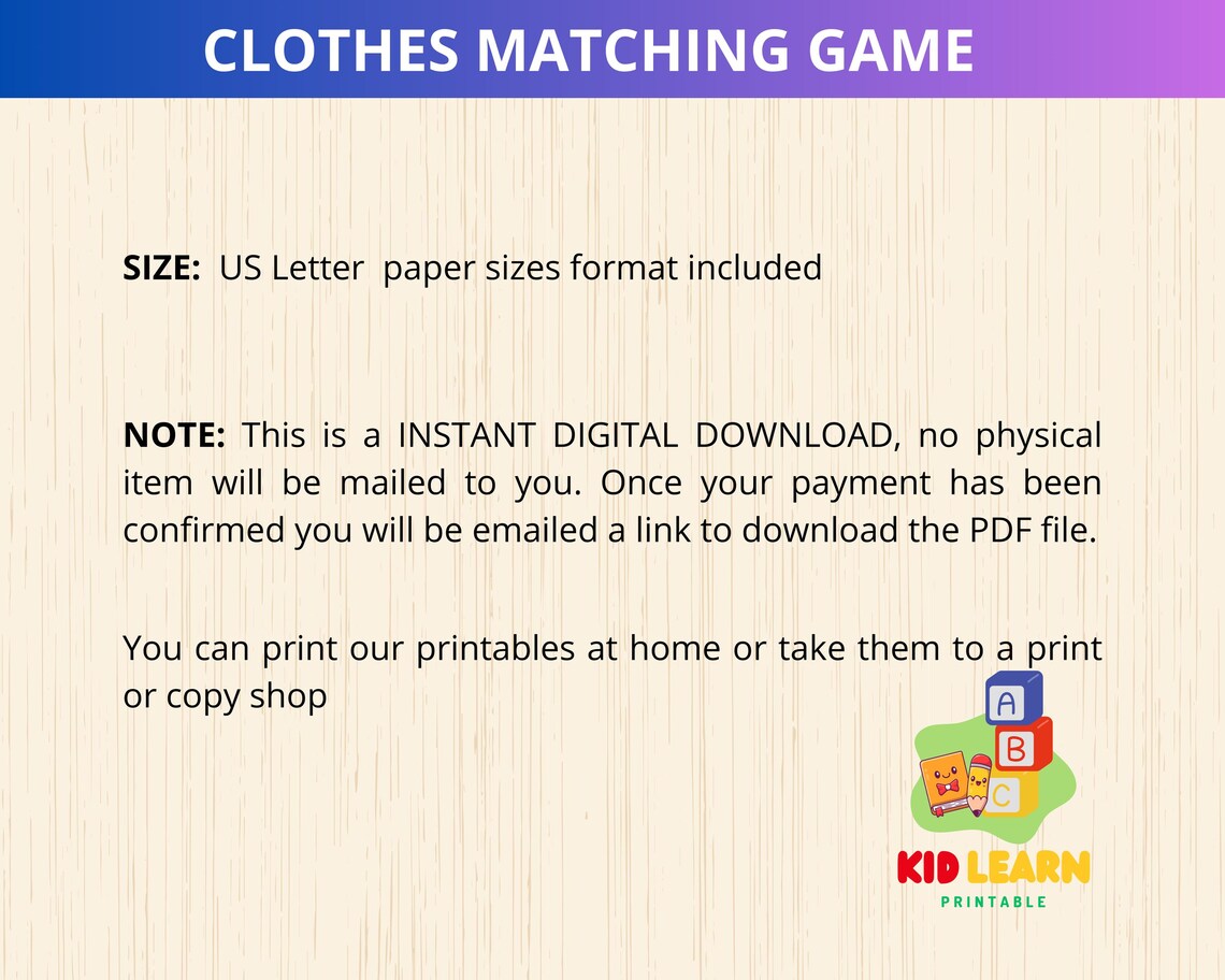 Clothes Matching Game,clothing Activity for Kids,montessori Clothes ...