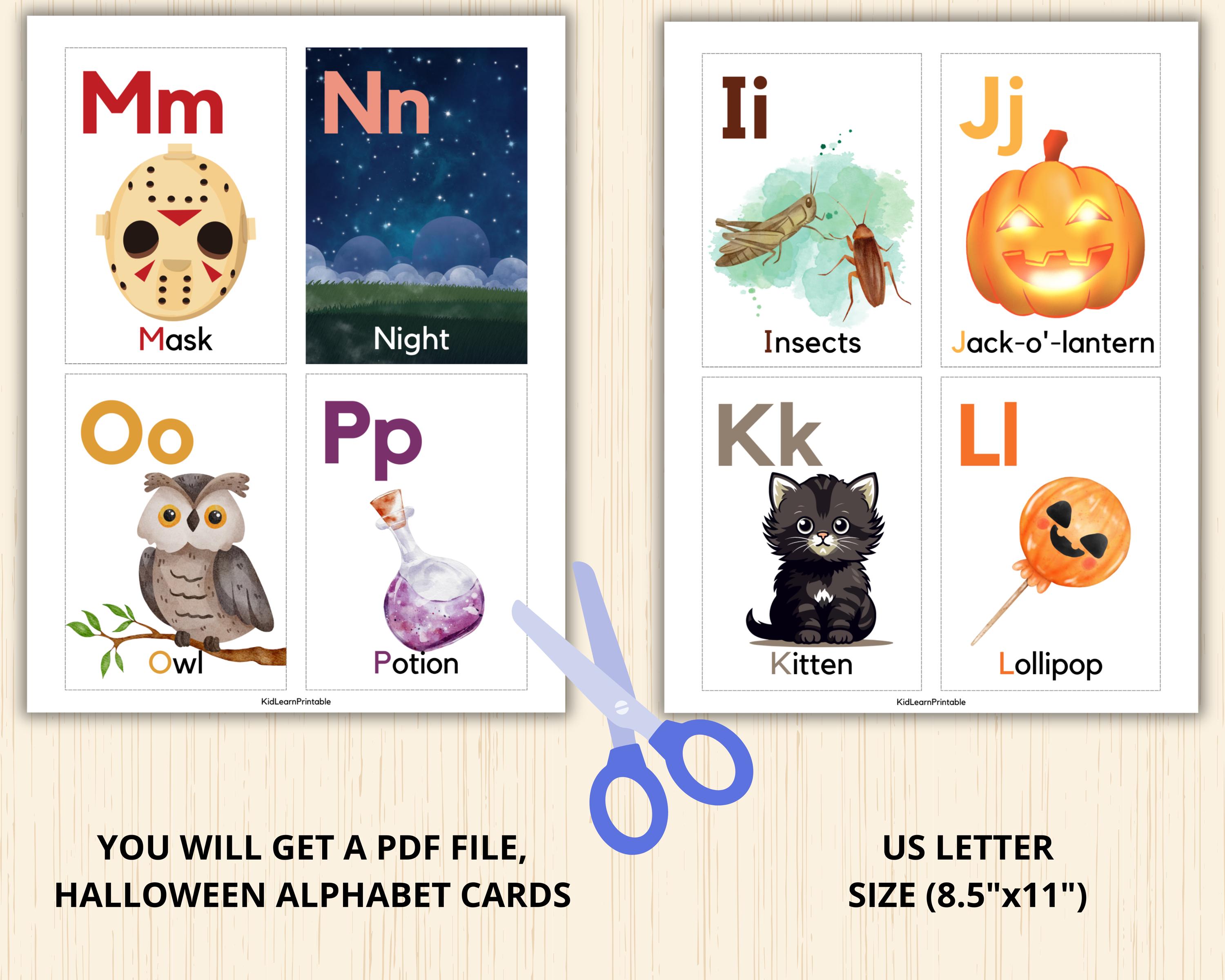 Halloween Alphabet Cards,halloween Flashcards,halloween Homeschool ...