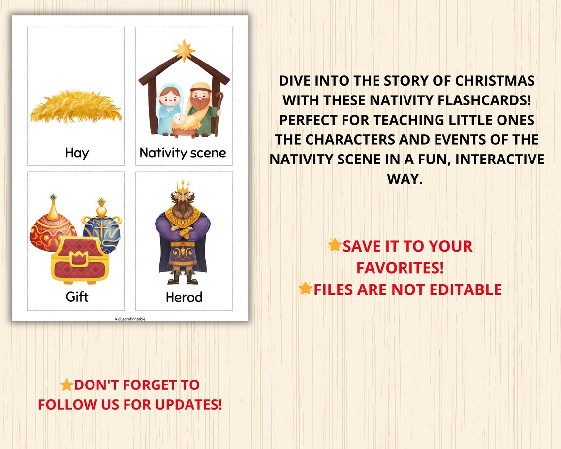 Nativity Flashcards for Kids,nativity Story Cards,nativity Scene Kids ...