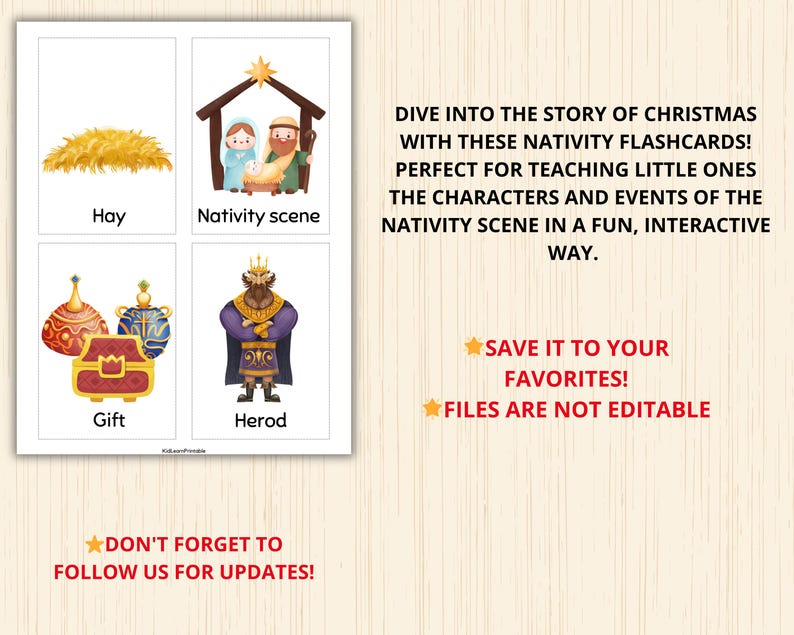 Nativity Flashcards for Kids,nativity Story Cards,nativity Scene Kids ...