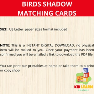 Bird Shadow Matching Cards,birds Shadow Cards,birds Match Picture,birds ...
