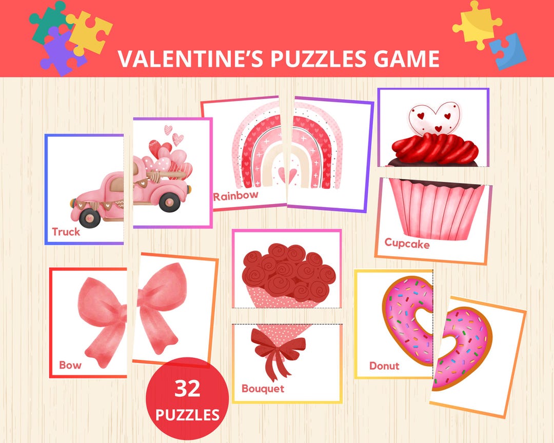 Valentine's Day Puzzle Pairs,valentine Matching Game, Match Puzzles ...