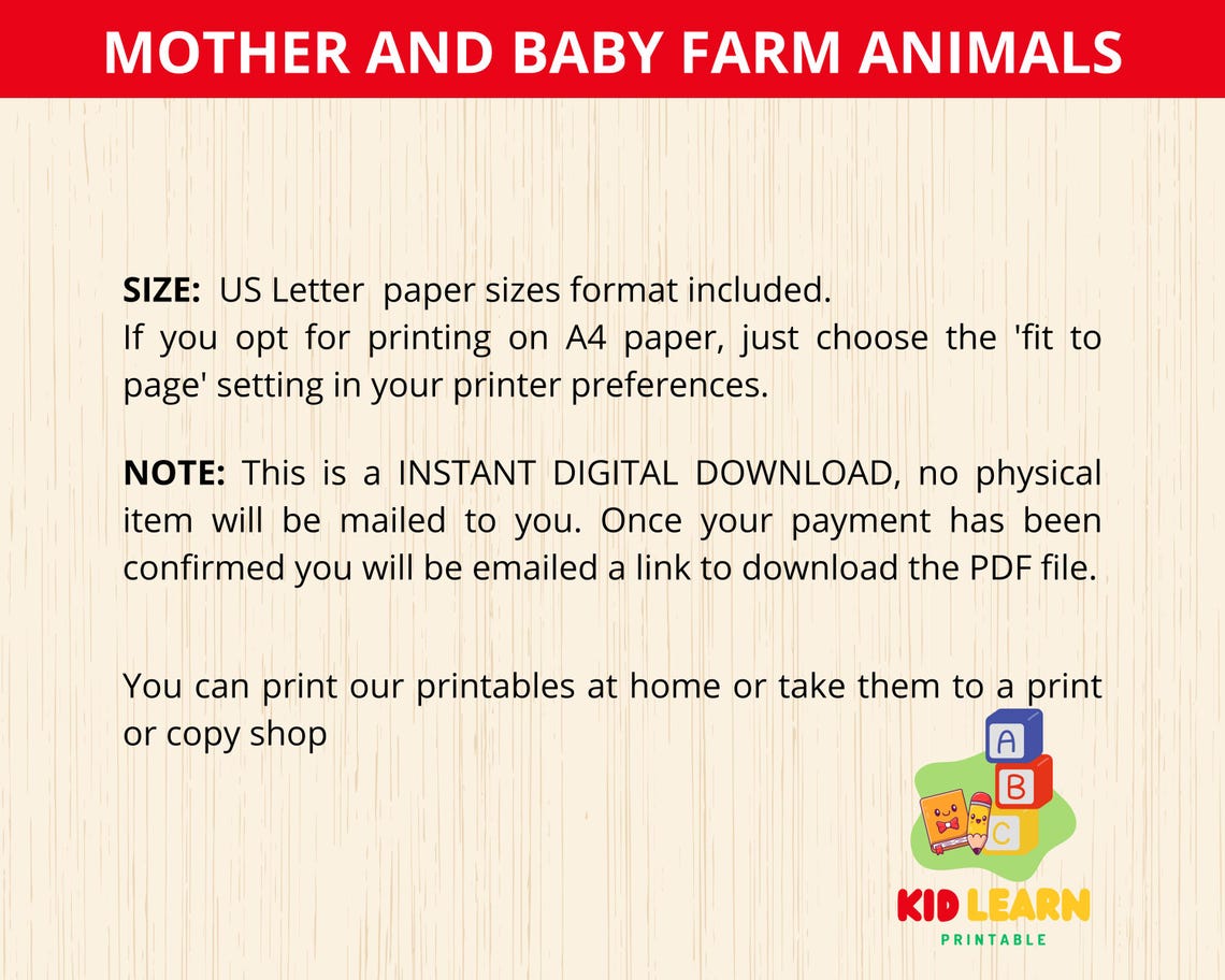 Mother and Baby Farm Animal Matching Card,montessori Farm Unit,farm ...