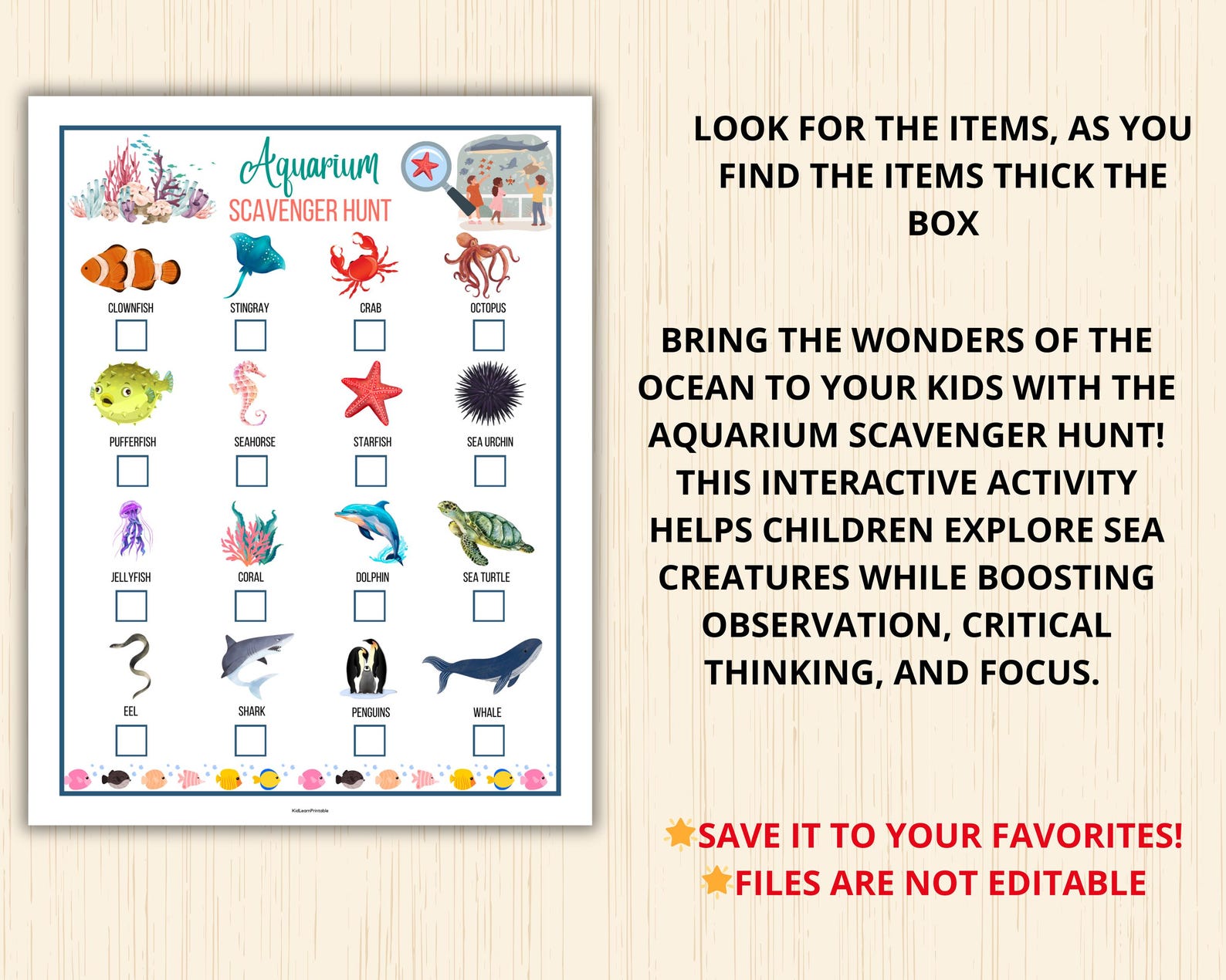 Ocean Scavenger Hunt,under the Sea Scavenger Hunt,aquarium Trasure Hunt ...