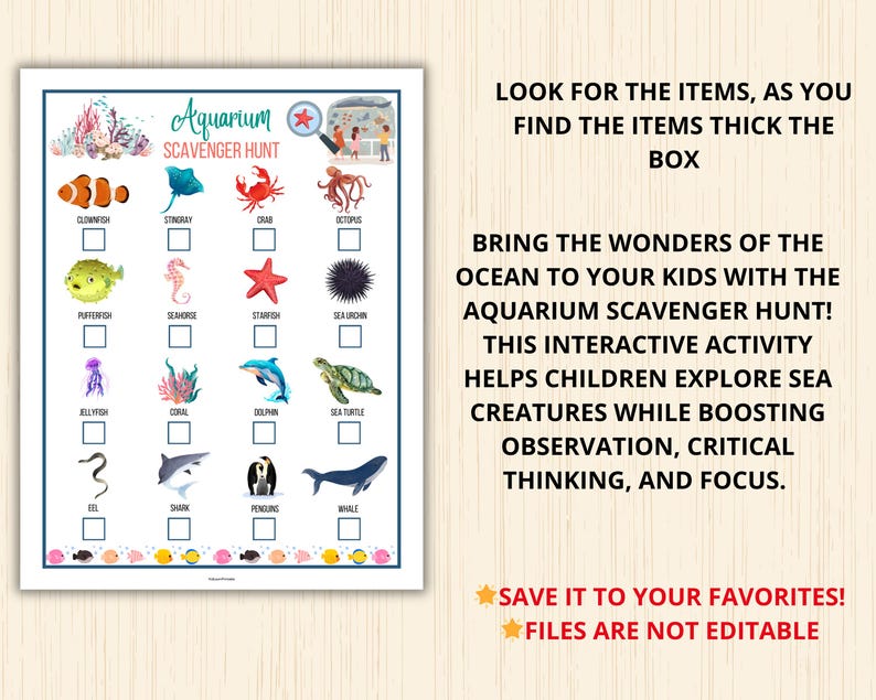 Ocean Scavenger Hunt,under the Sea Scavenger Hunt,aquarium Trasure Hunt ...