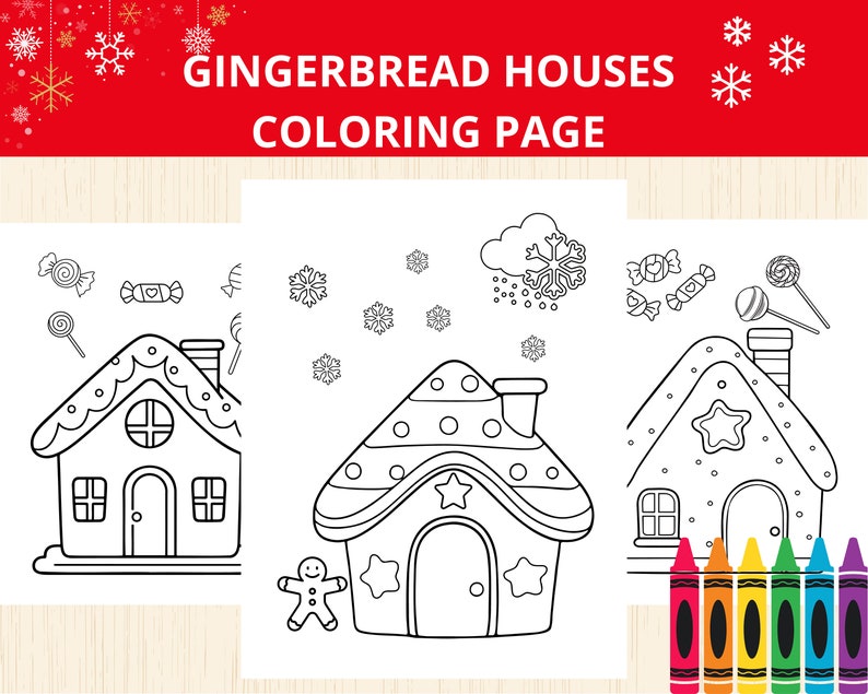 Gingerbread Houses Coloring Pages, Kids Christmas Coloring Sheets ...