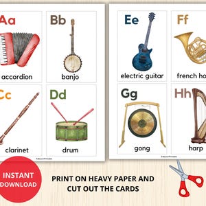 Musical Instruments Alphabet Cards,music Instruments Flashcards,music ...