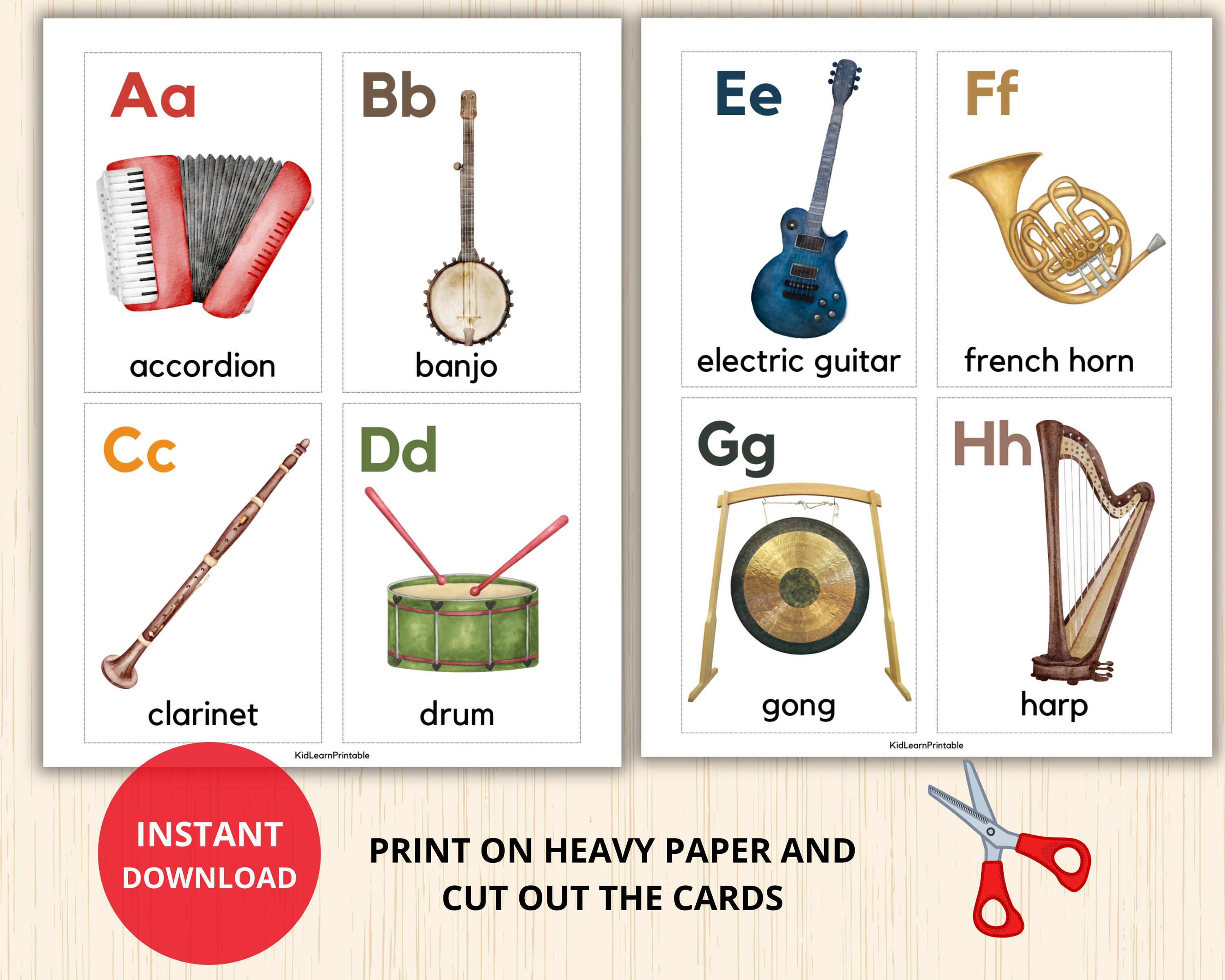 Musical Instruments Alphabet Cards,music Instruments Flashcards,music ...