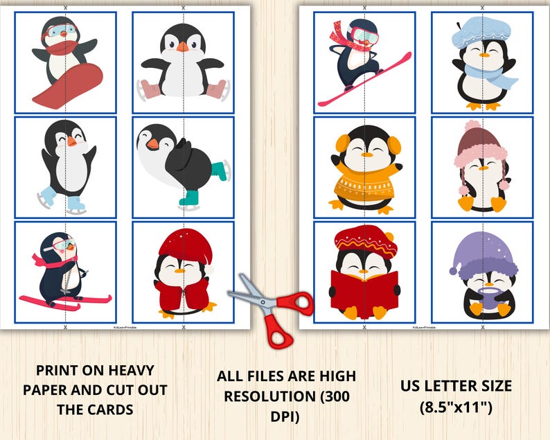 Penguin Matching Game,winter Match Activity,match the Halves,winter ...