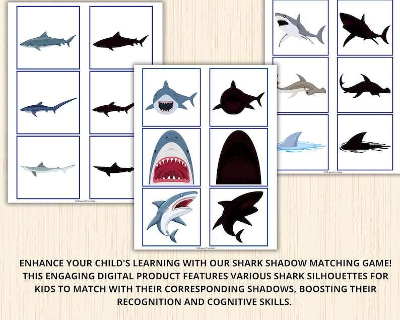 Shark Shadow Matching Game,animals Matching,animal Matching Cards,shark ...