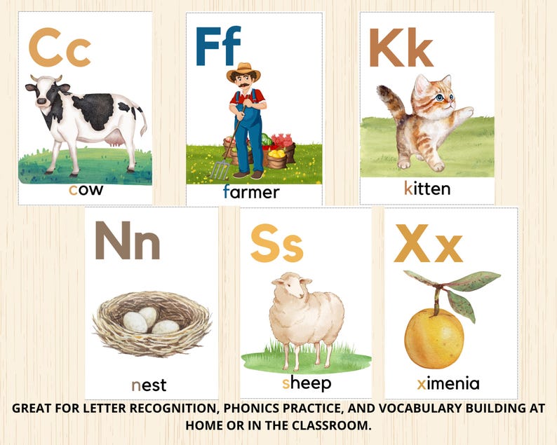 On the Farm Alphabet Cards,farm ABC Letters,farm Alphabet,farm ...