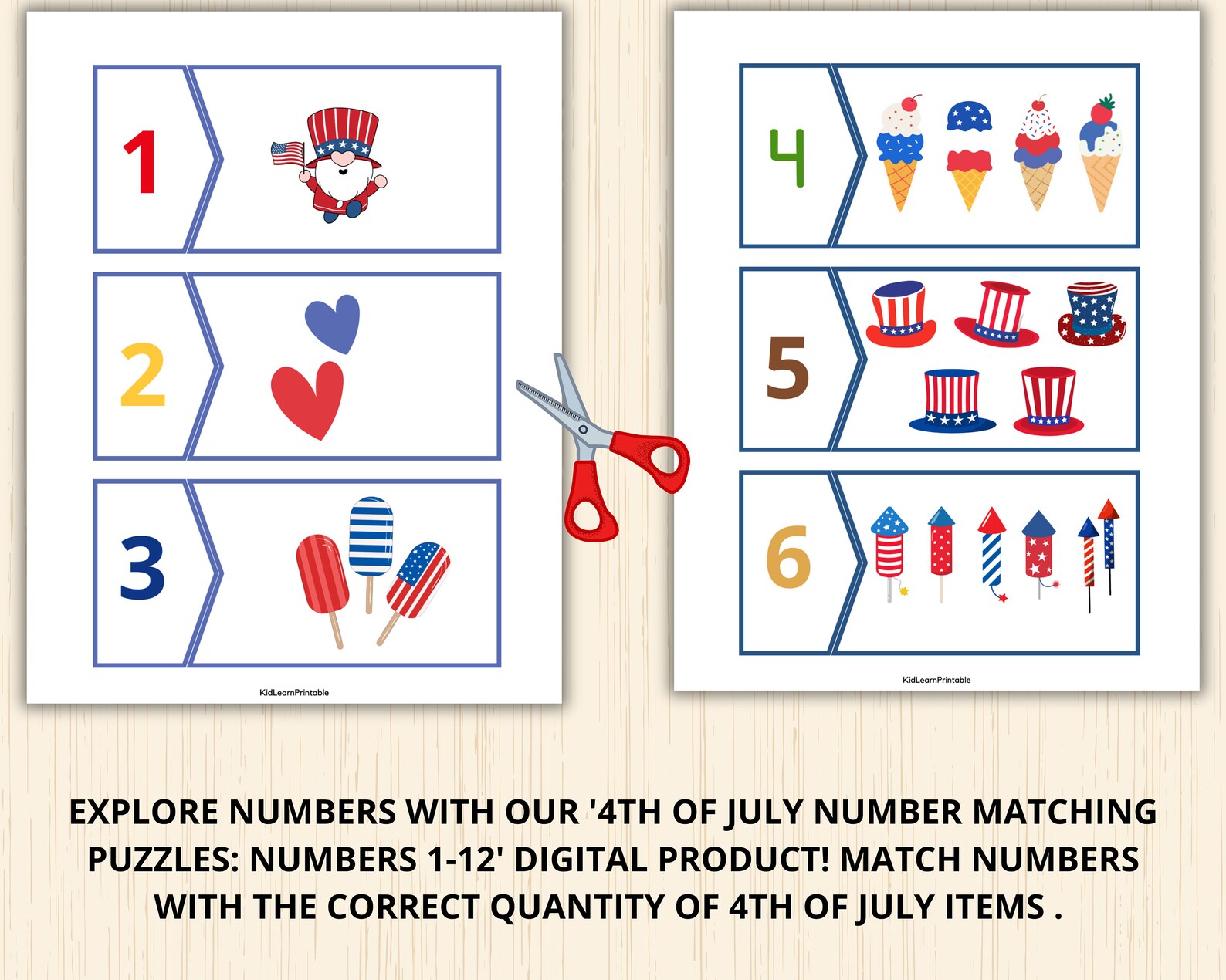 4th of July Number Matching,4th of July Puzzle,counting Activity,number ...