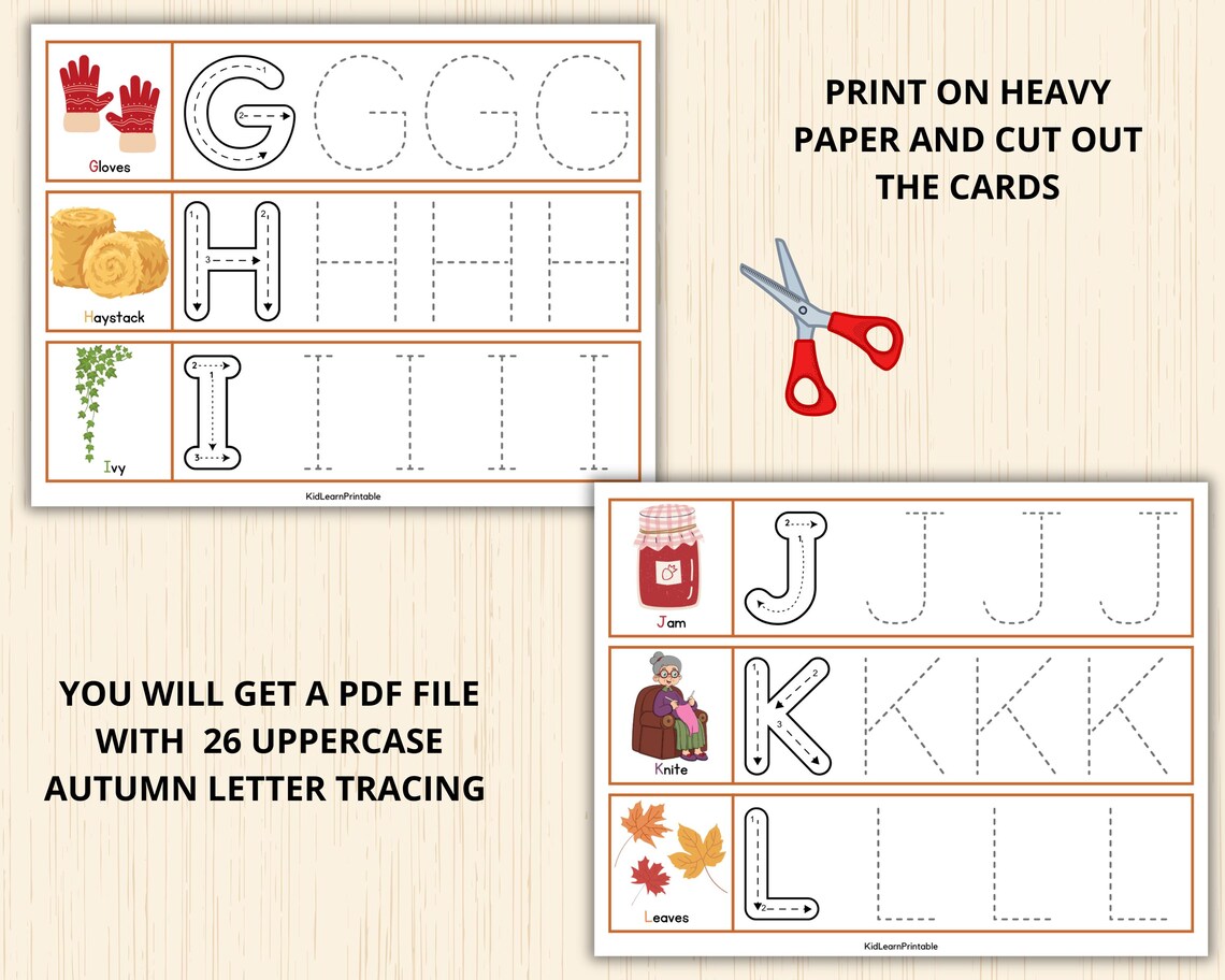 Autumn Alphabet Cards,tracing Letters,fall Letter Tracing,fall Tracing ...