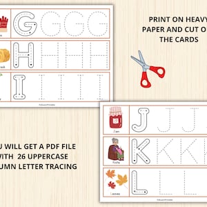 Autumn Alphabet Cards,tracing Letters,fall Letter Tracing,fall Tracing ...
